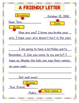 Friendly Letter Format First Grade - Birthday Letter
