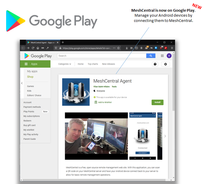 MeshCentral - Android Agent, Google Play, Arctic Vault