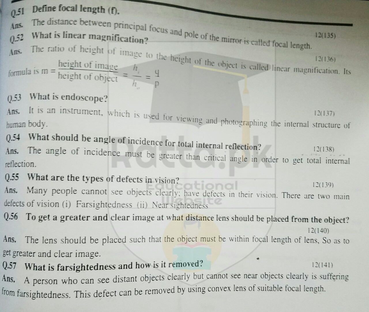 10th Physics Chapter 12 Geometrical Optics Short Questions Ratta pk 10th-physics-chapter-12-geometrical-optics-short-questions-ratta-pk