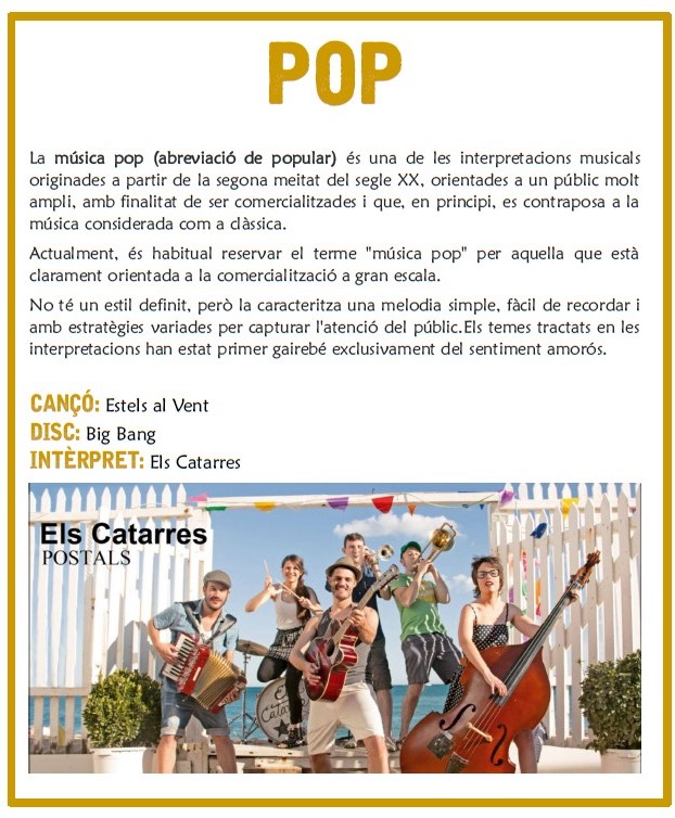 Jo vull ser músic: Estils musicals: EL POP