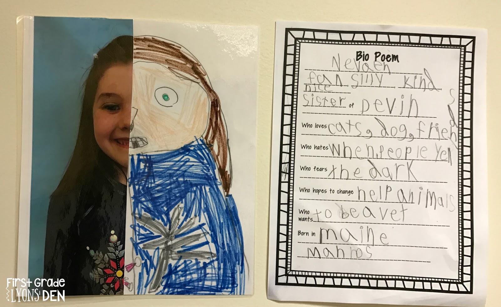First Grade Lyons' Den: Check Out our Bio Poems and Portraits