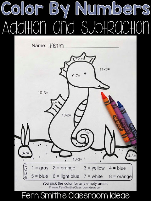 Adorable Color By Number Ocean Animals for Addition and Subtraction ...