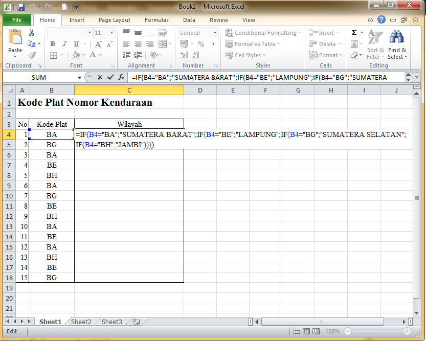 Contoh penggunaan fungsi IF pada Excel