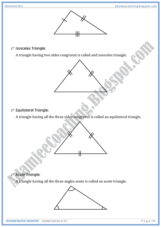 Adamjee Coaching: Demonstrative Geometry - Exercise 12.1 - Mathematics 10th