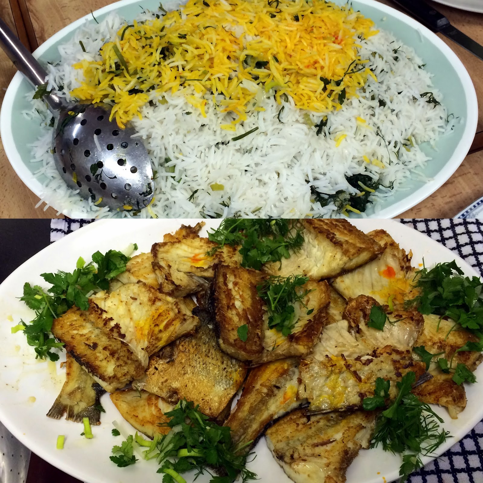 Chachi's Kitchen: Sabzi Polo ba Mahi / Herby Rice with Fried Fish