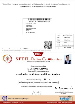 SWAYAM- NPTEL ONLINE CERTIFICATE COURSE HOLDERS 2019-20