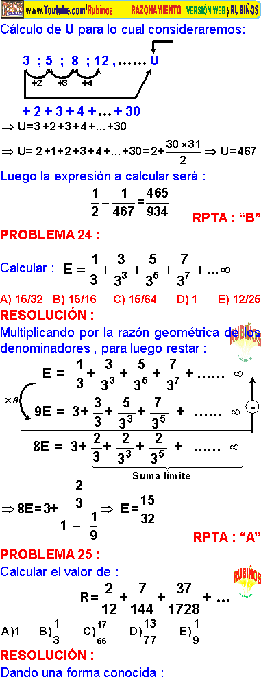 SERIES Y SUMATORIAS PROBLEMAS RESUELTOS OPERADOR SIGMA DE RAZONAMIENTO ...