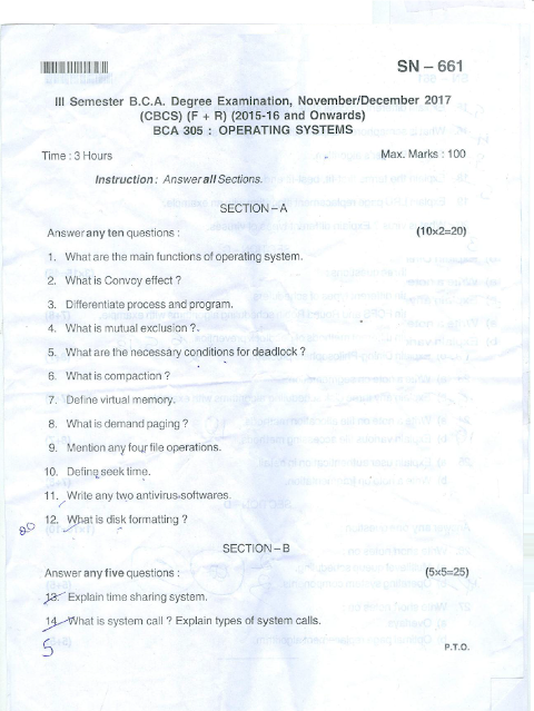 Bangalore University b.c.a. bca 305 : Operating Systems November ...