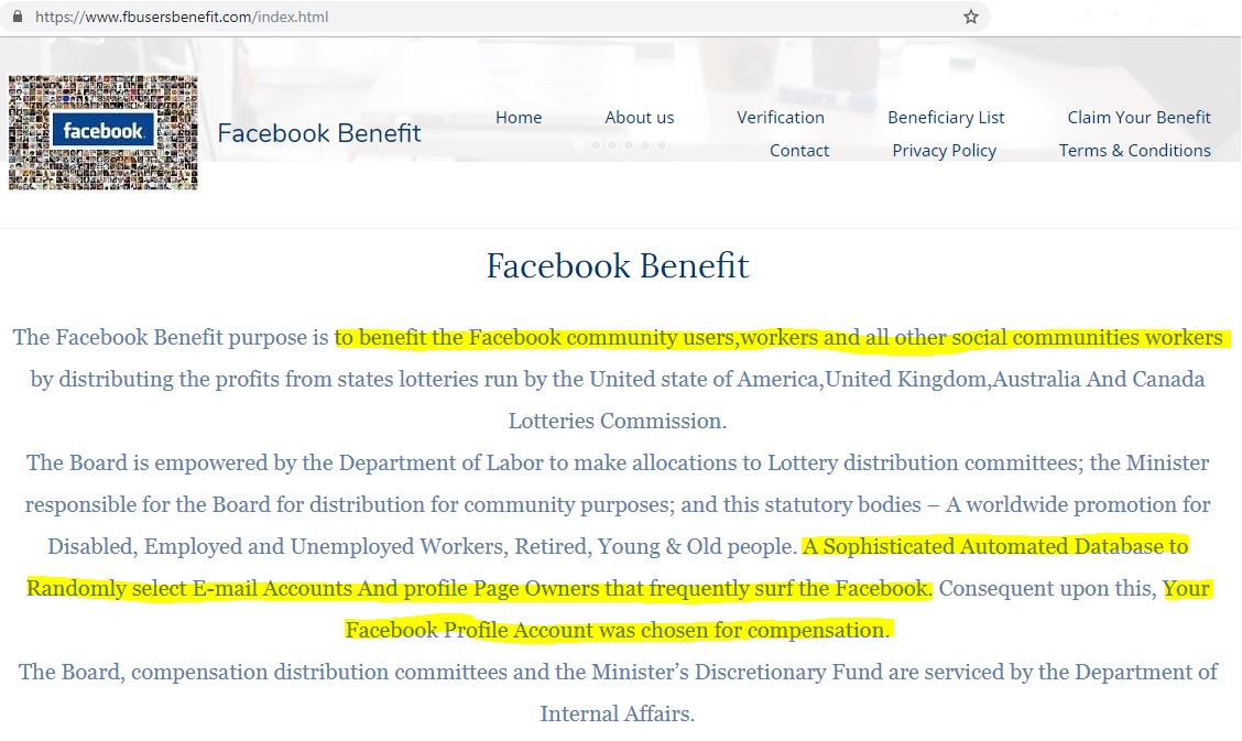Facebook Lotteries to Avoid - with help from AA419 - Security Boulevard
