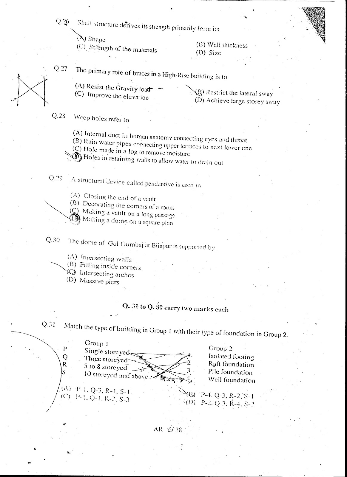 Gate Architecture Question Bank with Answers : gate 2005 architecture ...