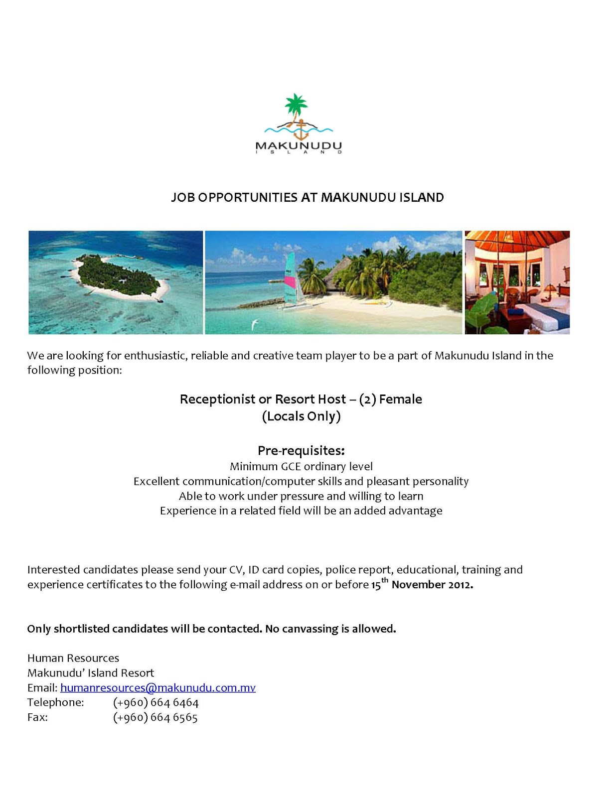 Job Maldives - Fresh Jobs in Maldives: Receptionist jobs in Maldives