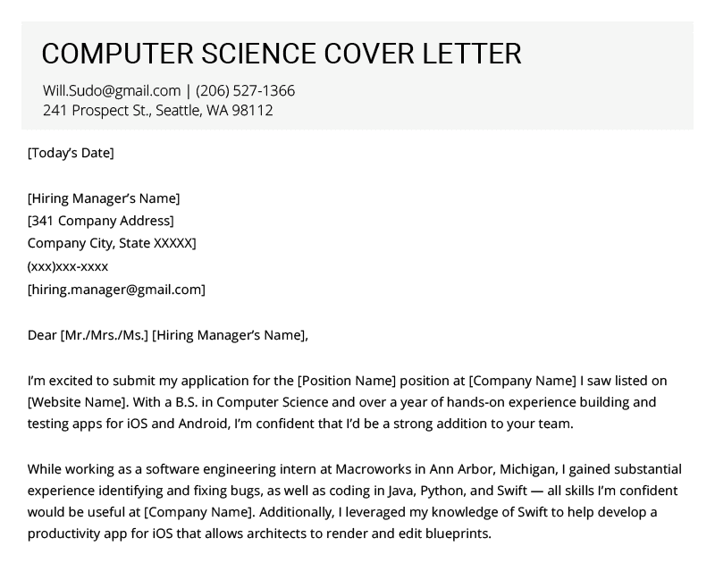 Cover Letter Computer Science Student Sample Letter Cover Letter Computer Science Student Sample Letter