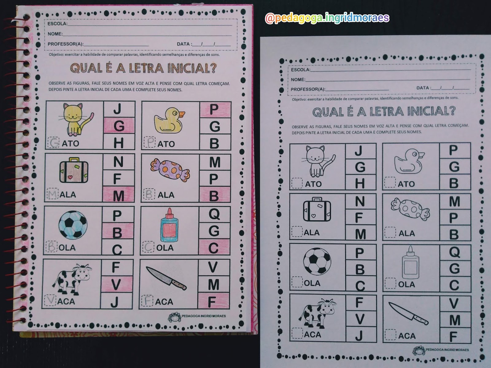 ATIVIDADE DE ALFABETIZAÇÃO: QUAL É A LETRA INICIAL ATIVIDADE DE ALFABETIZAÇÃO: QUAL É A LETRA INICIAL