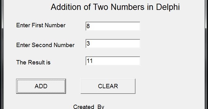 Free Programming Source Codes And Computer Programming Tutorials Addition Of Two Numbers In Dephi 7187