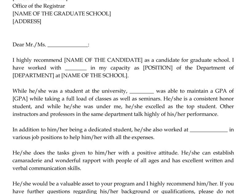 Sample Recommendation Letter For Graduate Student ~ Thankyou Letter