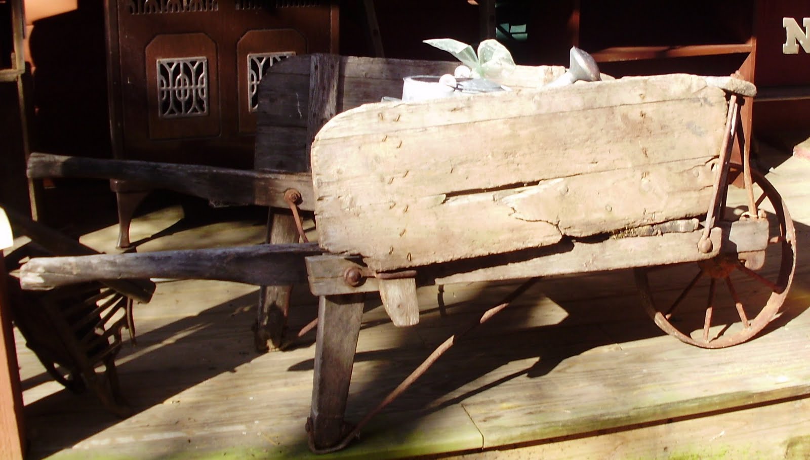 Log Cabin Antiques & Gifts: Rustic wooden wheelbarrow