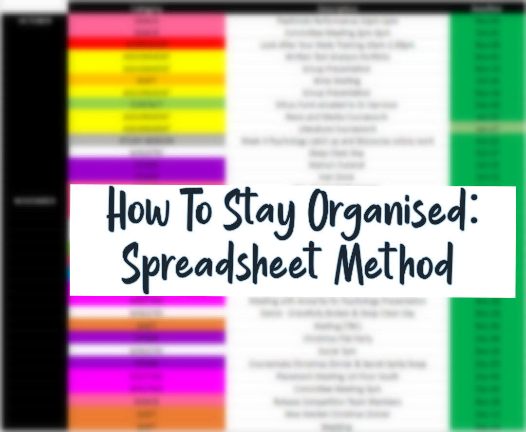 How to stay Organised: Spreadsheet Method - Chelle Belle