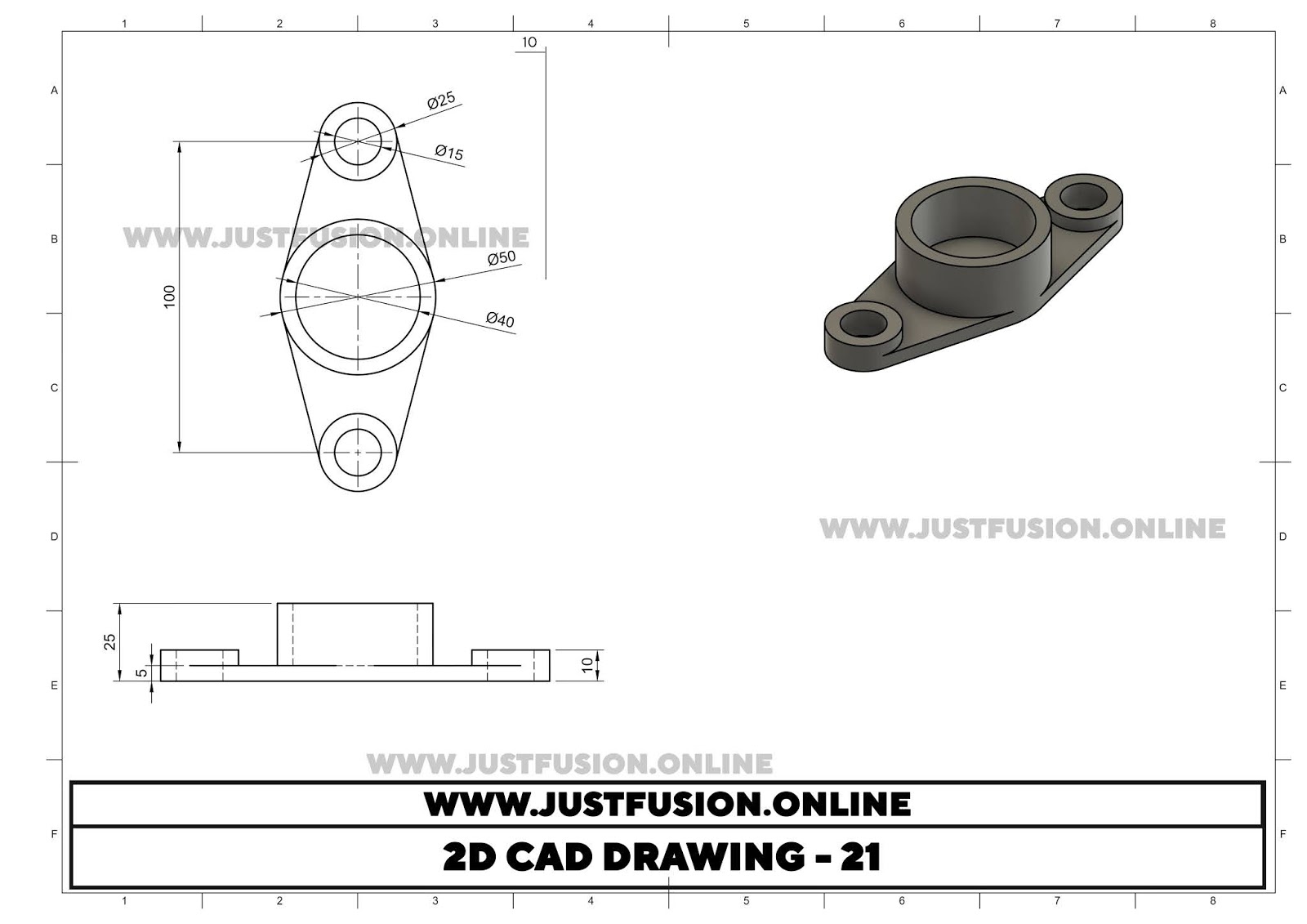 2D Cad drawing - 21 | Cad exercise drawing for beginners