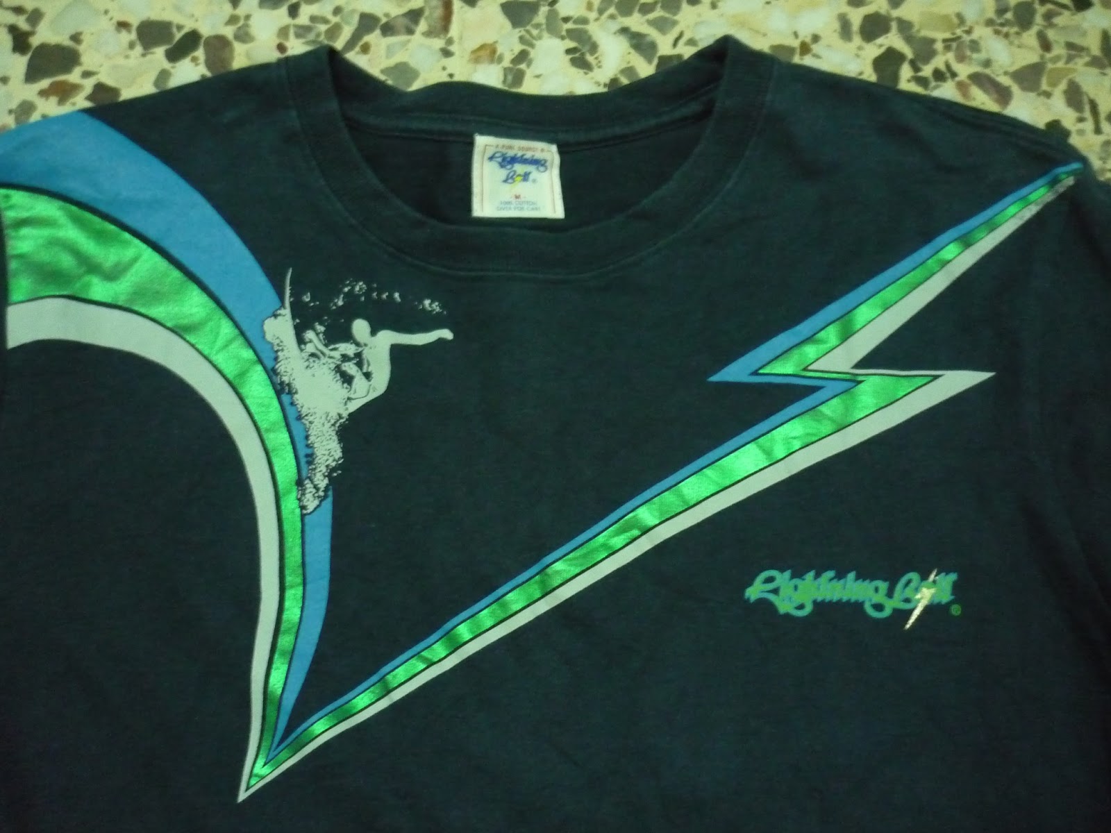Clayback Bush Thrift Store: [T Shirt] Lightning Bolt Surf Navy Long Sleeve