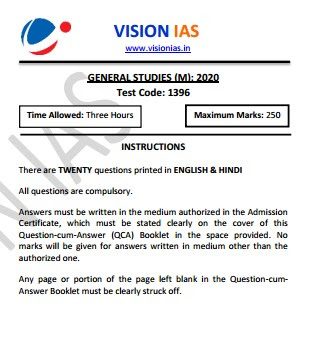 Vision IAS Mains 2020 Test 06 with Solution PDF - VISION