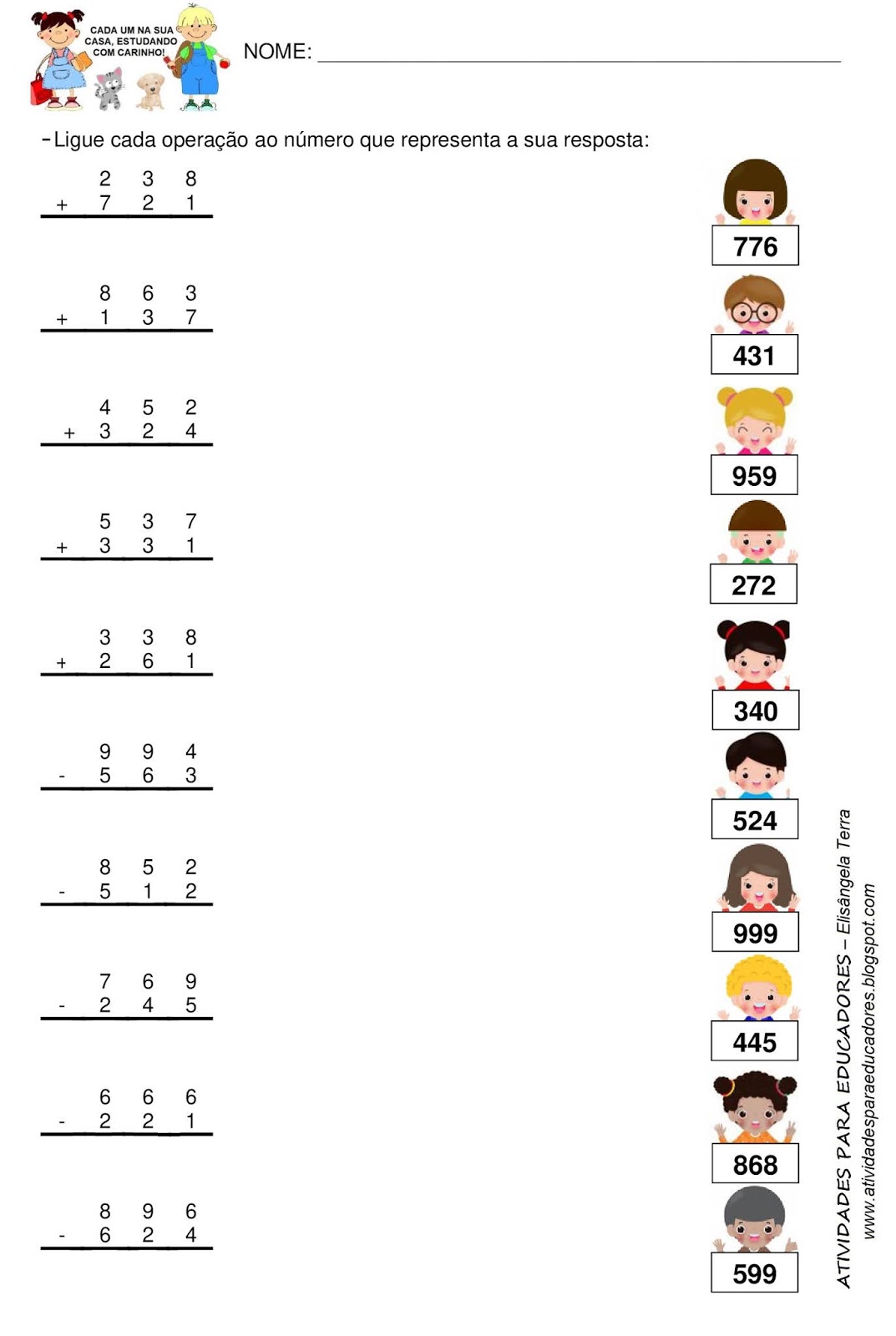 Atividades Para Educadores Atividades Com Adição E Subtração Para O 3º Ano