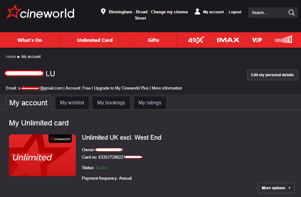 可可火山: 英国 CINEWORLD UNLIMITED CARD 无限卡，年卡优惠近7折