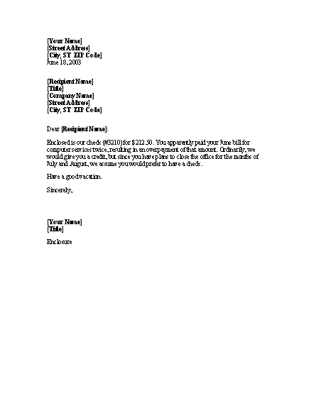 Sample Letter Refund Overpayment - Birthday Letter