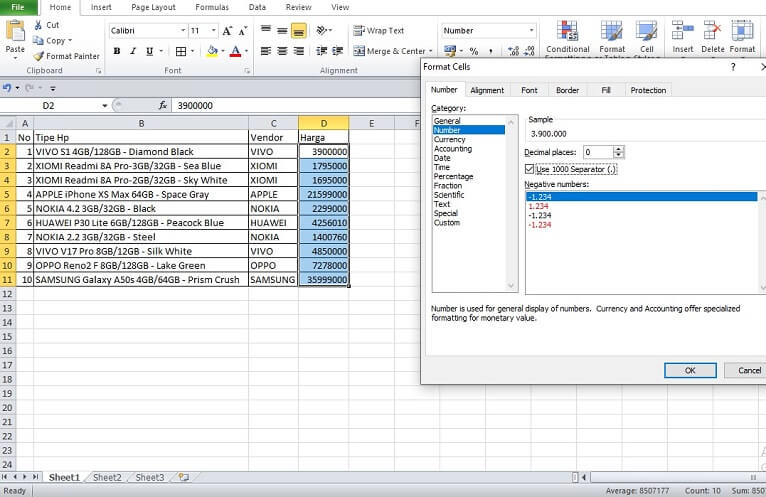 Cara Mengatur Format Angka di Excel Tanda Titik