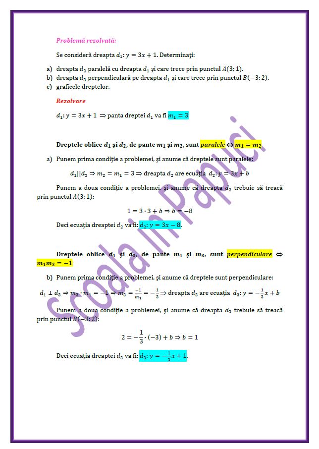 Panta unei drepte oblice. Poziţiile a două drepte în plan - Scoala in ...