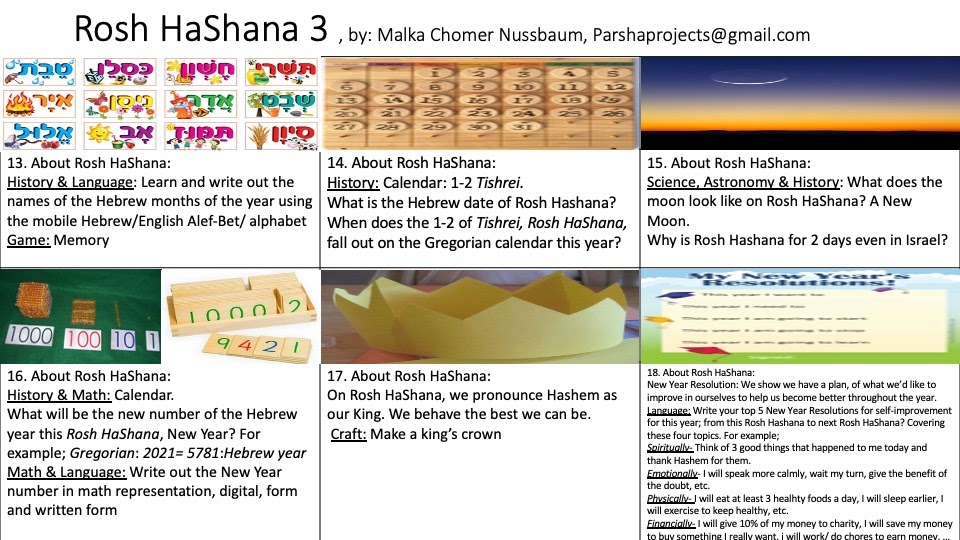 Parsha Projects and Montessori: Chagim/ Holidays