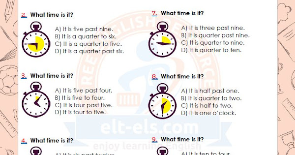Telling the time in English multiple choice test | www.elt-els.com