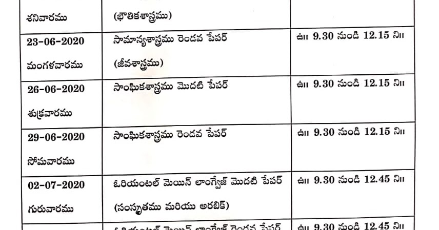 TS SSC(10th Class) Annual Examinations-2020 Revised Time Table ...