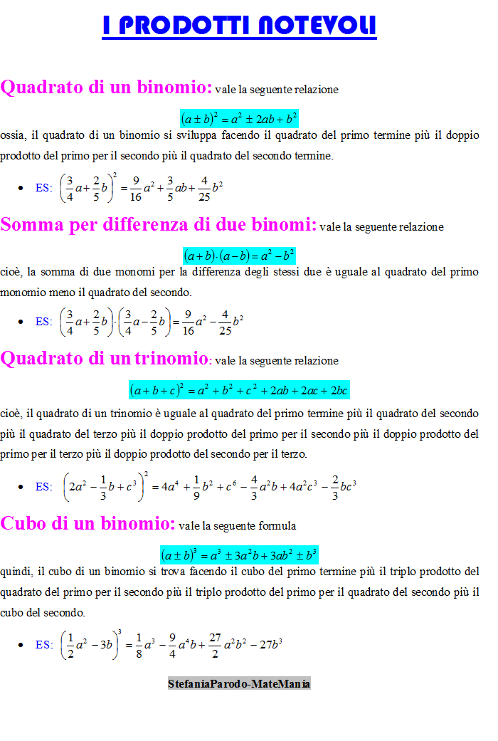 MateMania: prodotti notevoli