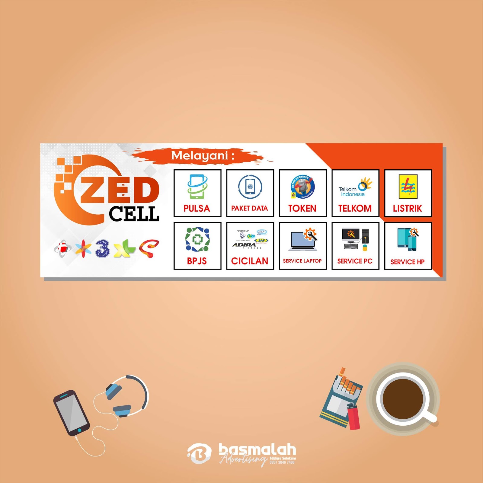 Desain Banner Konter Pulsa | Basmalah Advertising