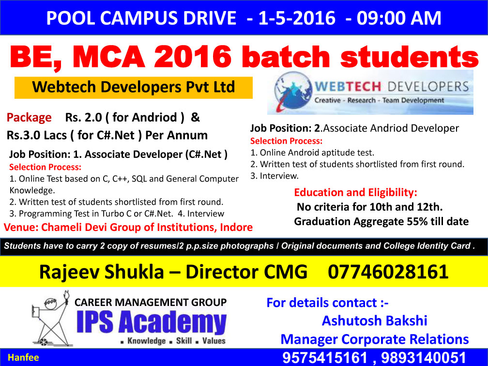 Central Placement Cell: Webtech Developers Pvt. Ltd. Pool Campus Drive