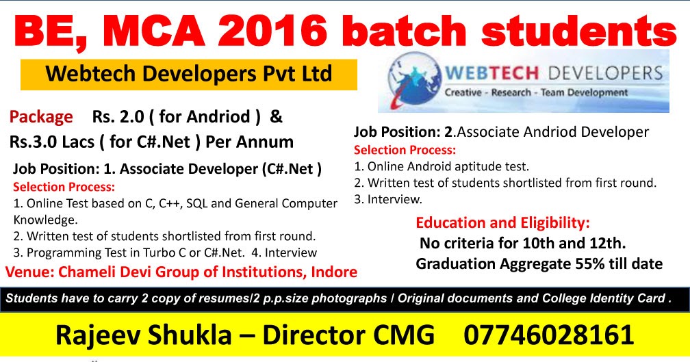 Central Placement Cell: Webtech Developers Pvt. Ltd. Pool Campus Drive