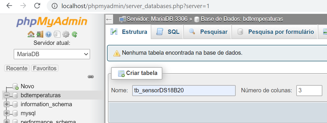 Figura 3: Criação da tabela.