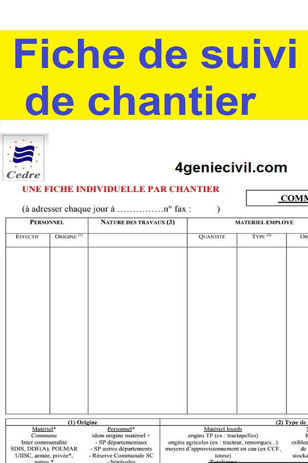 Fiche de suivi journalier de chantier en format pdf