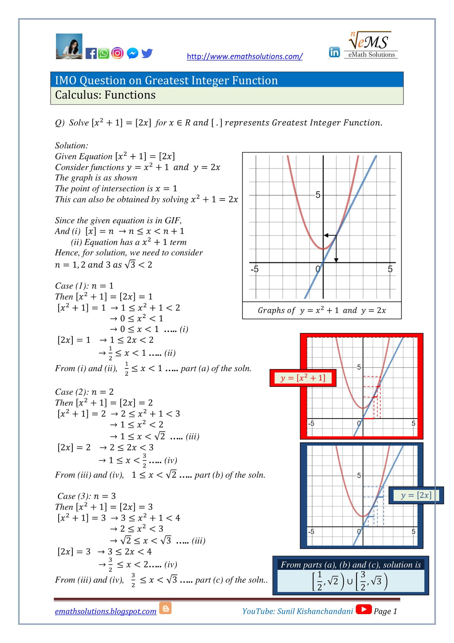 Math Olympiad Question on Equation in Greatest Integer Function (Taken ...