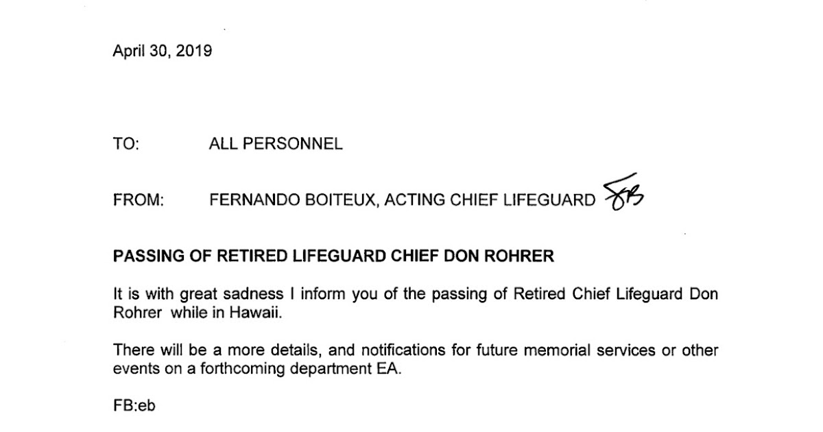 County Recurrent: Lifeguard Chief, Don Rohrer, R.I.P.