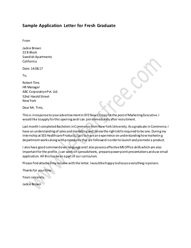 Application Letter For Any Position Fresh Graduate - Birthday Letter