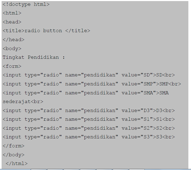 Kode html untuk membuat Komponen input file dan Komponen radio button ...