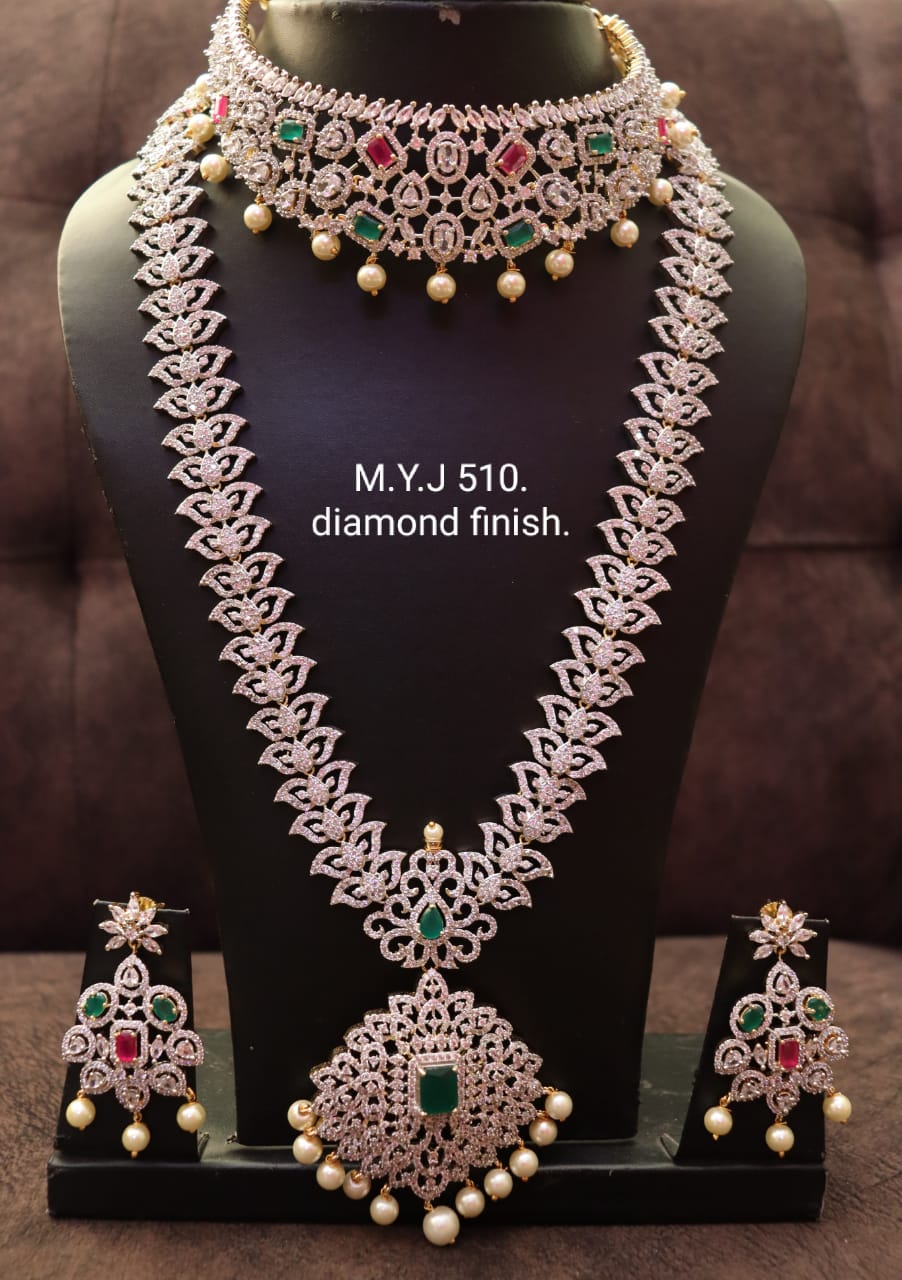 Exclusive Diamond Finish Bridal Trendy Jewelry Set - Indian Jewelry Designs