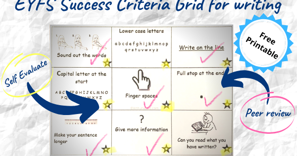 Arthurwears: EYFS Writing | Success Criteria grid for Self Evaluation