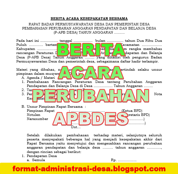 Contoh Format Berita Acara Perubahan APBDes (Doc dan PDF) | FORMAT ...