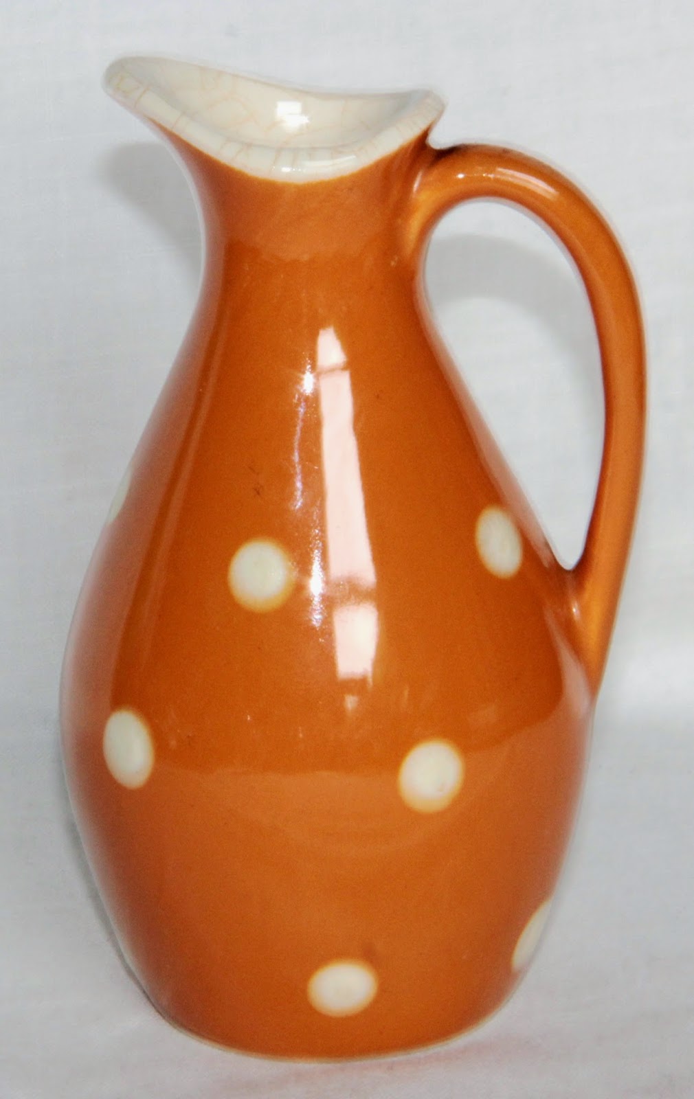 Curio Gifts: Vintage Small Orange & White Polka Dot Ware Jug ...