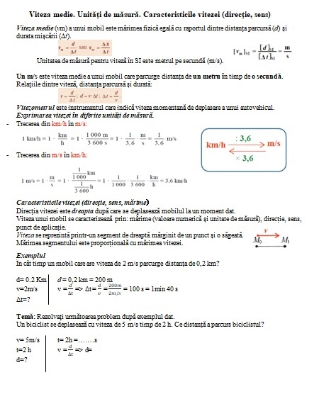 Auxiliare curriculare: chimie, fizică și TIC: Viteza medie - fizică