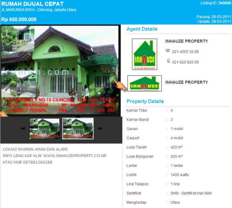 RUMAH DIJUAL CEPAT - INHOUSEPROPERTY AGENT