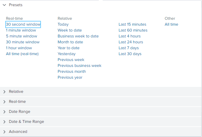 ИБ по частям: Splunk. Time-picker options.
