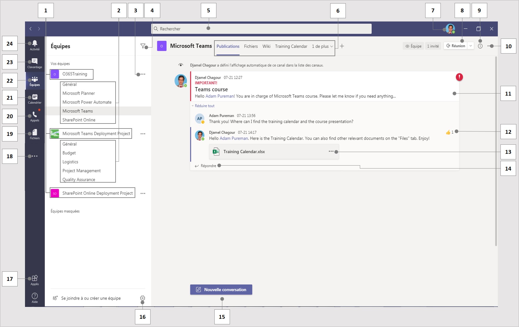 Interface utilisateur de Microsoft Teams